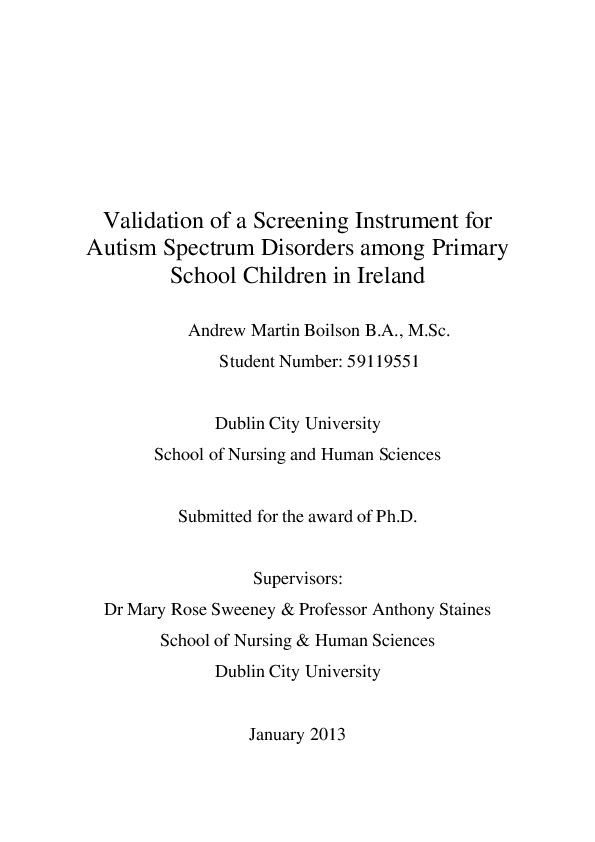 (PDF) Validation of a screening instrument for autism spectrum disorders among primary school ...