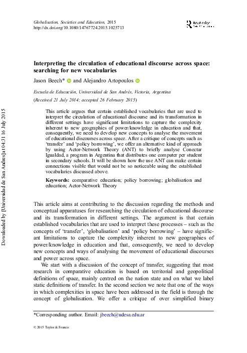 (PDF) Interpreting the circulation of educational discourse across ...