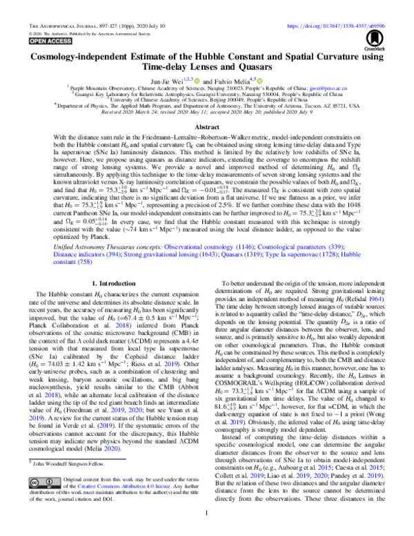 (PDF) Cosmology-independent Estimate of the Hubble Constant and Spatial Curvature using Time ...
