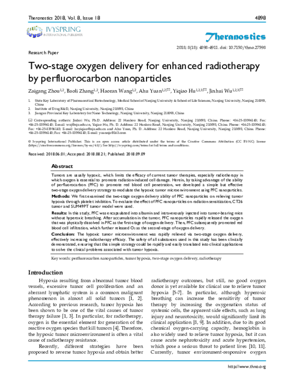(PDF) Two-stage oxygen delivery for enhanced radiotherapy by ...