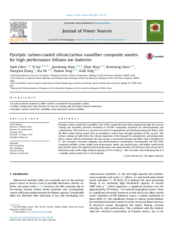 Pdf Pyrolytic Carbon Coated Silicon Carbon Nanofiber Composite Anodes