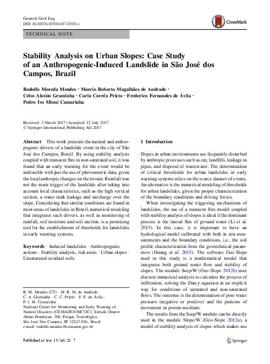 (PDF) Stability Analysis on Urban Slopes: Case Study of an Anthropogenic-Induced Landslide in ...