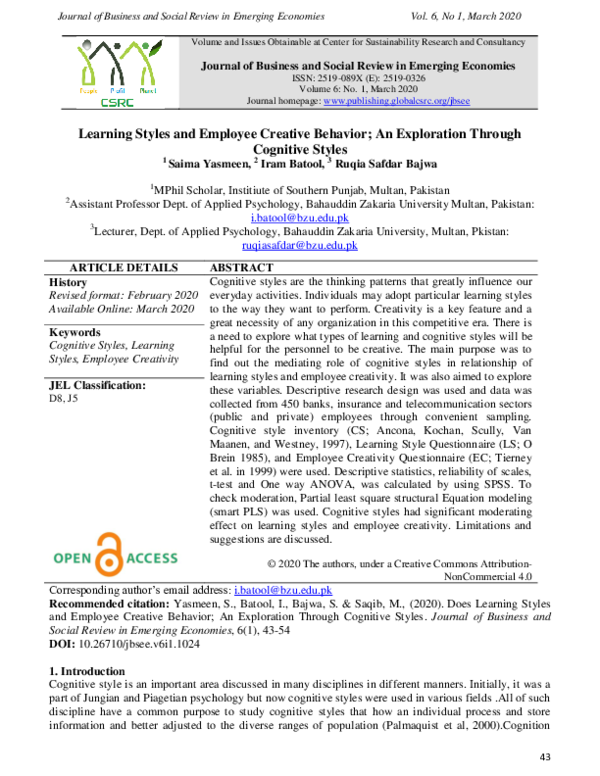 (PDF) Learning Styles and Employee Creative Behavior; An Exploration ...