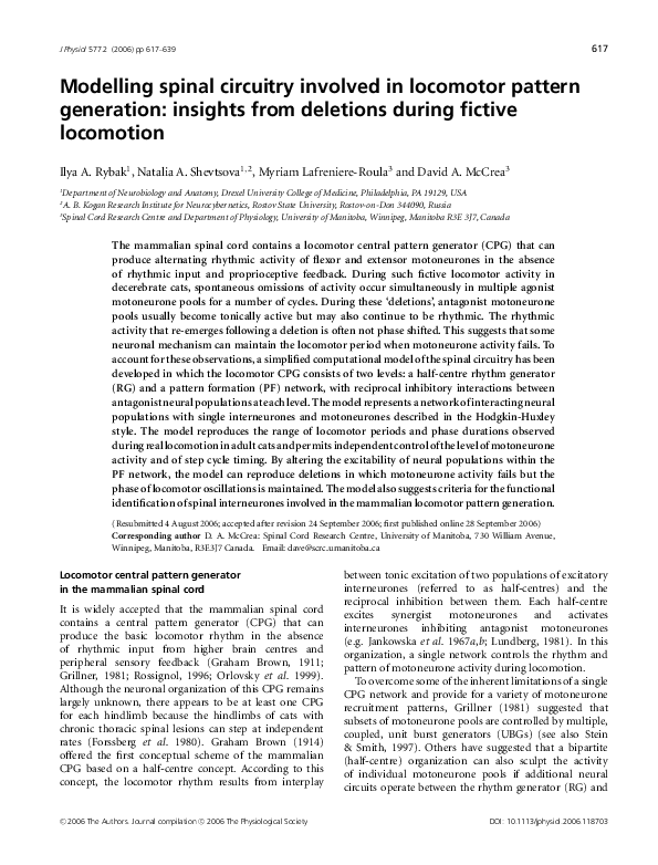 (PDF) Modelling spinal circuitry involved in locomotor pattern generation: insights from ...