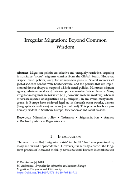 (PDF) Irregular Migration: Beyond Common Wisdom | Maurizio Ambrosini - Academia.edu