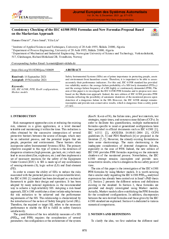 (PDF) Consistency Checking of the IEC 61508 PFH Formulas and New Formulas Proposal Based on the ...