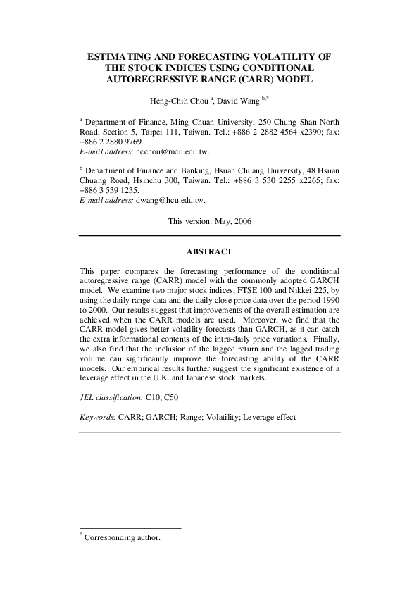 (PDF) Estimating and Forecasting Volatility of the Stock Indices Using Conditional ...
