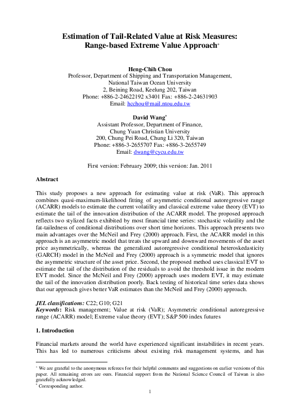 (PDF) Estimation of tail-related value-at-risk measures: range-based ...