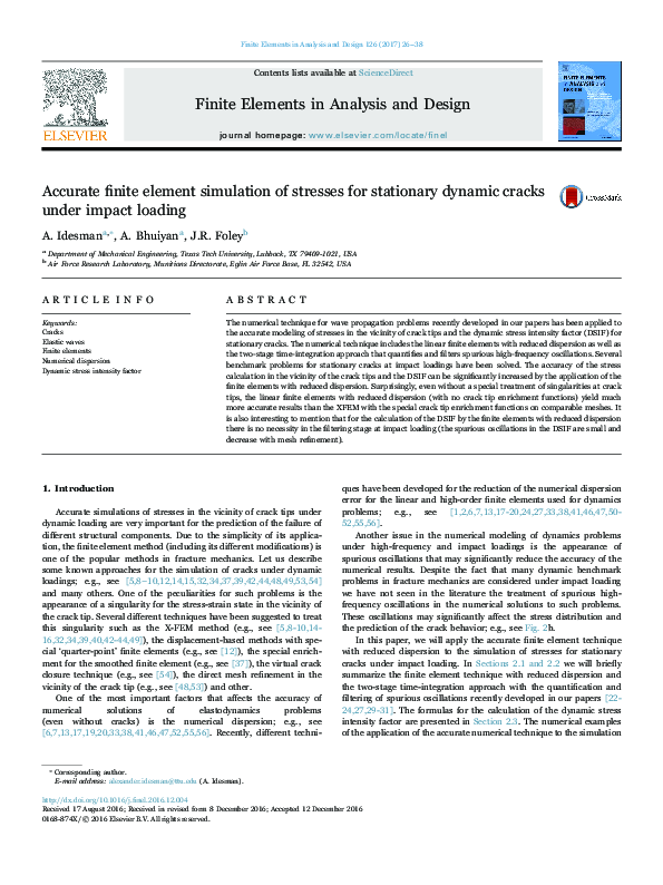Pdf Accurate Finite Element Simulation Of Stresses For Stationary