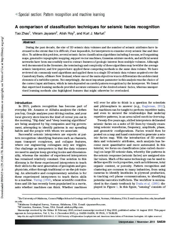 Pdf A Comparison Of Classification Techniques For Seismic Facies Recognition