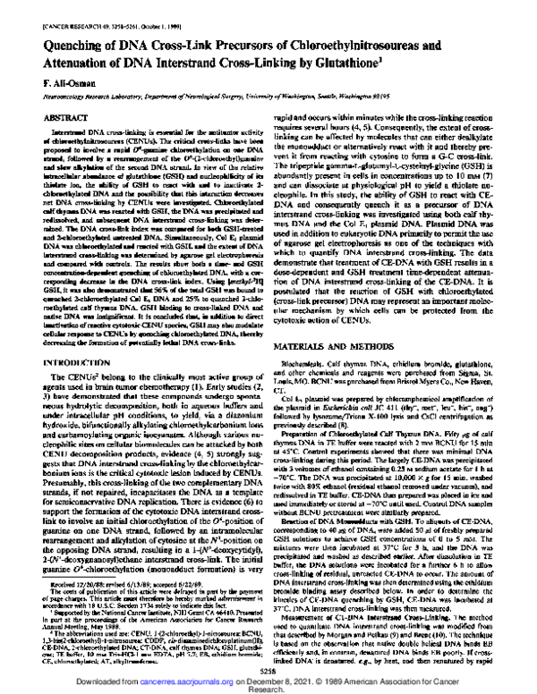 (PDF) Quenching of DNA cross-link precursors of chloroethylnitrosoureas ...