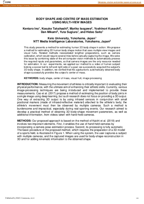(PDF) Body Shape and Center of Mass Estimation Using Multi-View Images