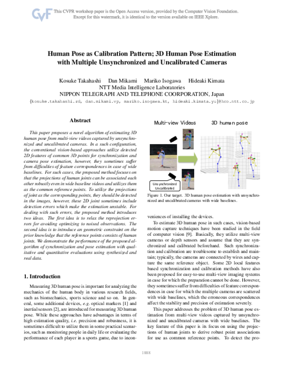 Pdf Human Pose As Calibration Pattern 3d Human Pose Estimation With