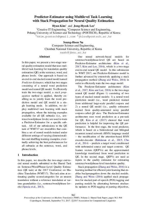 Pdf Predictor Estimator Using Multilevel Task Learning With Stack Propagation For Neural