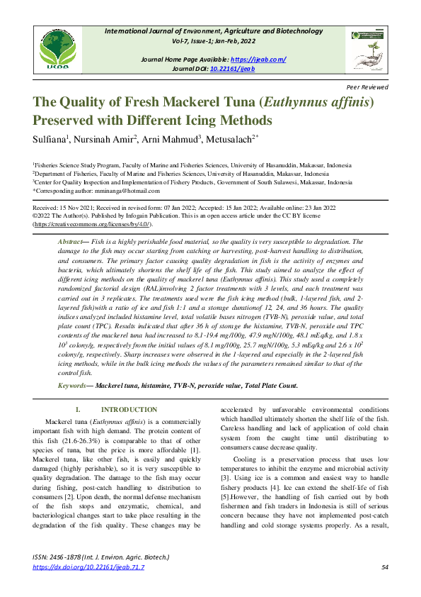 (PDF) The Quality of Fresh Mackerel Tuna (Euthynnus affinis) Preserved ...