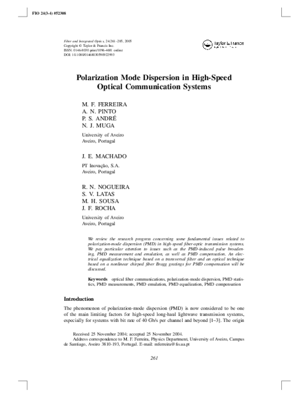 (PDF) Polarization Mode Dispersion in High-Speed Optical Communication ...