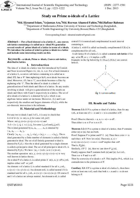 (PDF) Study on Prime n-ideals of a Lattice