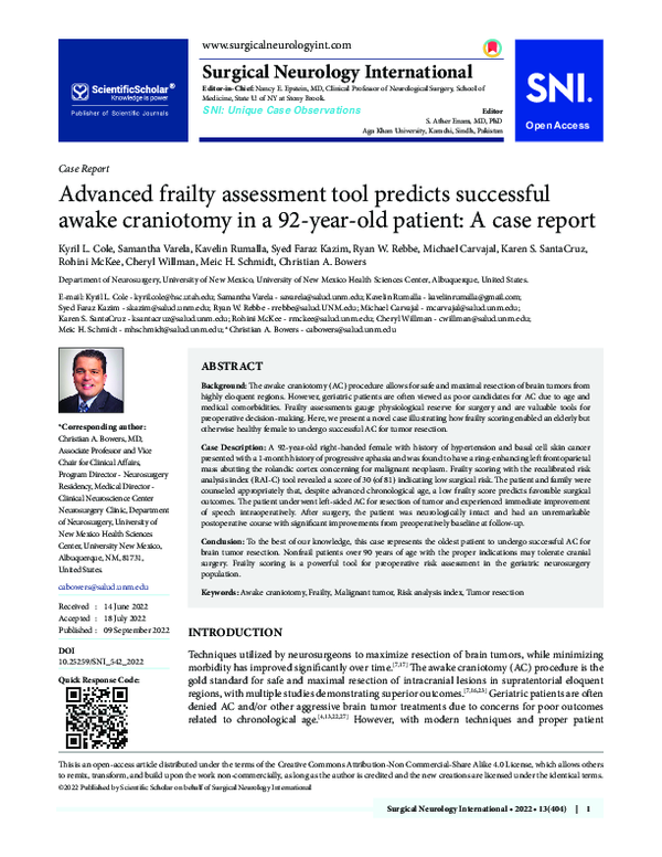 (PDF) Advanced frailty assessment tool predicts successful awake ...