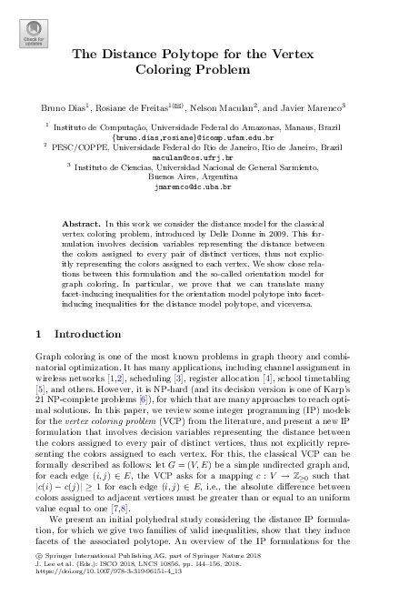 (PDF) The Distance Polytope for the Vertex Coloring Problem
