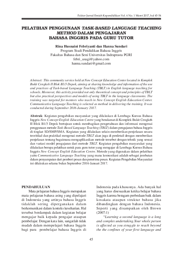 (PDF) Pelatihan Penggunaan Task-Based Language Teaching Method Dalam ...
