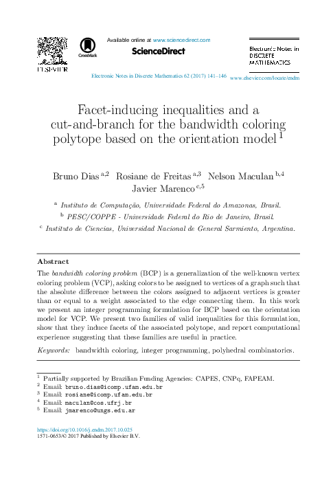 (PDF) Facet-inducing inequalities and a cut-and-branch for the bandwidth coloring polytope based ...