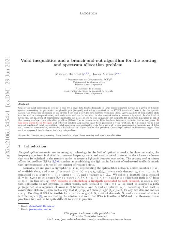 (PDF) Valid inequalities and a branch-and-cut algorithm for the routing and spectrum allocation ...
