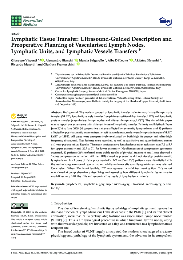 (PDF) Lymphatic Tissue Transfer: Ultrasound-Guided Description and ...