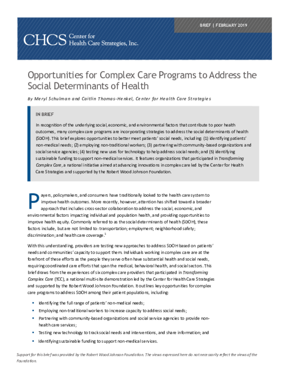 (PDF) Opportunities for Complex Care Programs to Address the Social ...