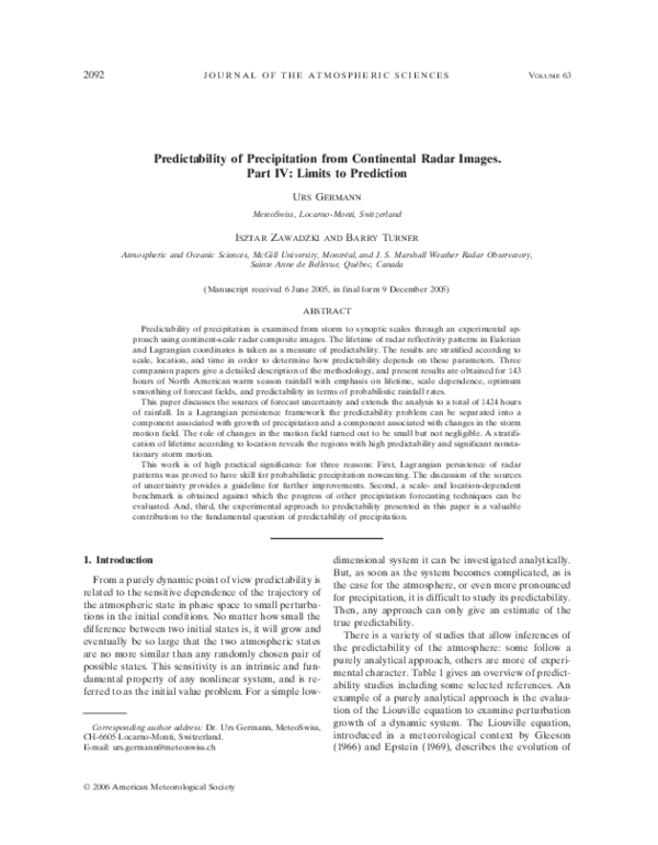 (PDF) Predictability of Precipitation from Continental Radar Images ...