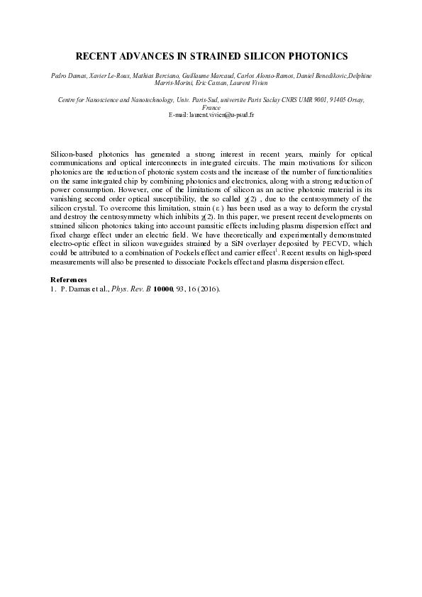 (PDF) Strained silicon photonics: Recent advances