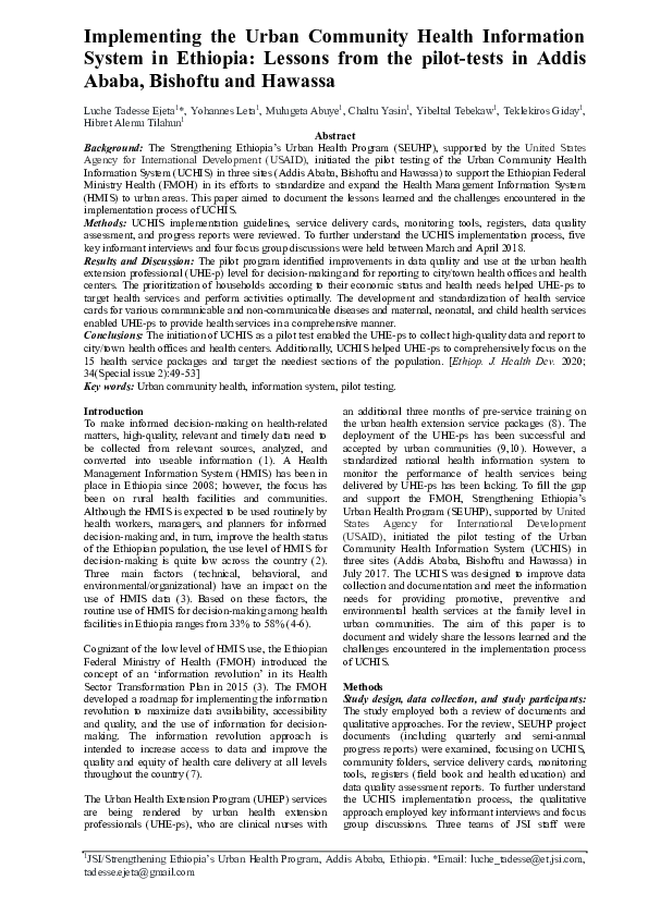 (PDF) Implementing the Urban Community Health Information System in ...