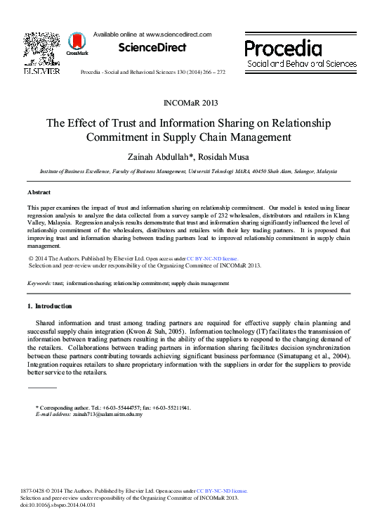 (PDF) The Effect of Trust and Information Sharing on Relationship Commitment in Supply Chain ...