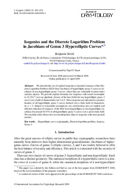 (PDF) Isogenies and the Discrete Logarithm Problem in Jacobians of ...