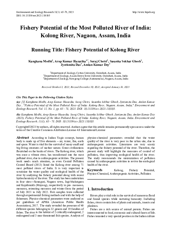 (PDF) Fishery Potential of the Most Polluted River of India: Kolong ...