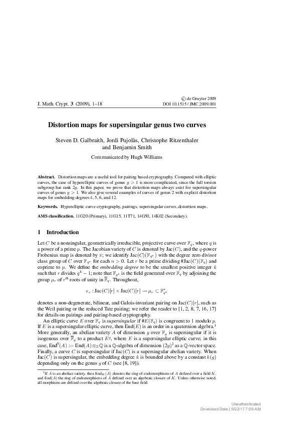 (PDF) Distortion maps for supersingular genus two curves