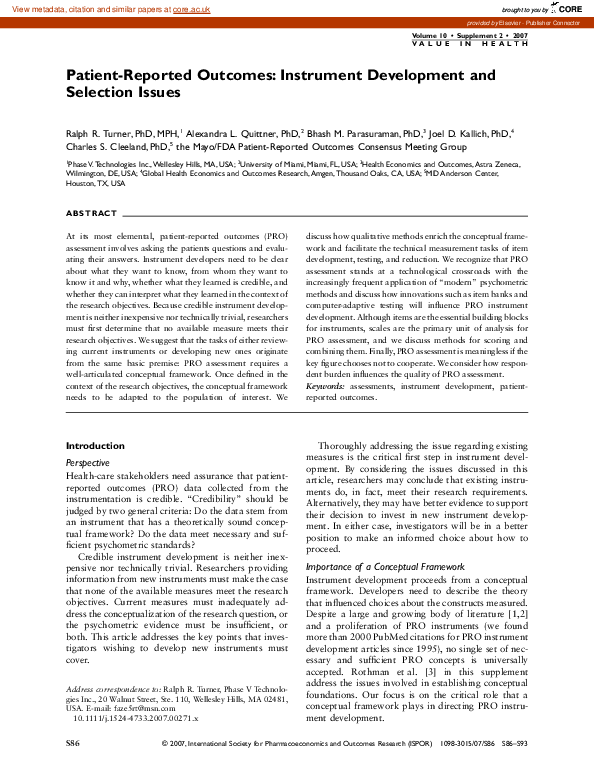 (PDF) Patient-Reported Outcomes: Instrument Development and Selection ...
