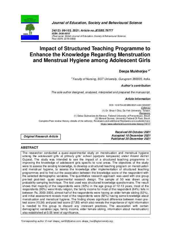 (PDF) Impact of Structured Teaching Programme to Enhance the Knowledge ...