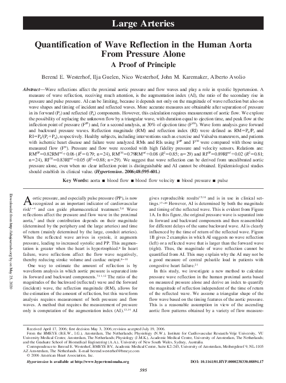 (PDF) Quantification of Wave Reflection in the Human Aorta From Pressure Alone