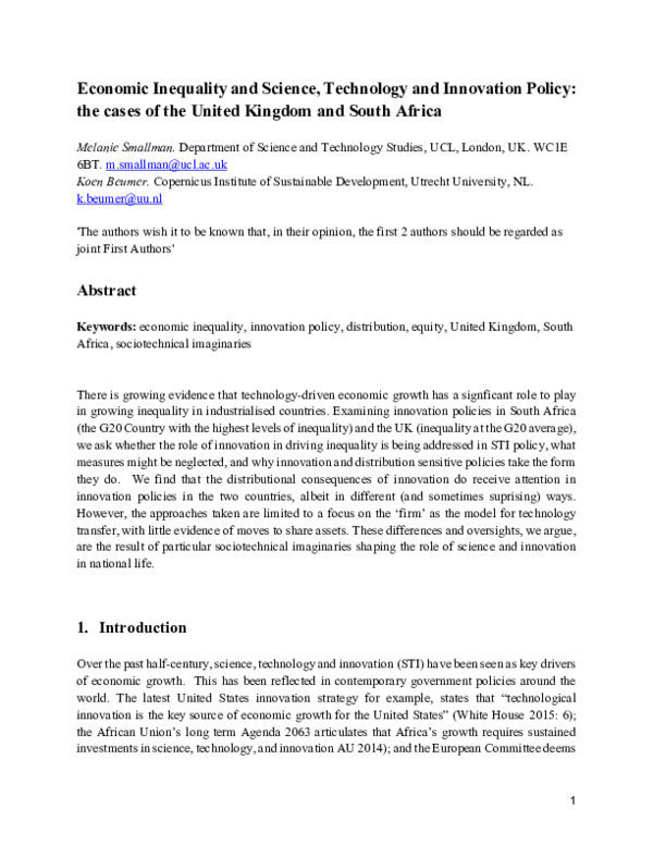 (PDF) Economic Inequality and Science, Technology and Innovation Policy ...