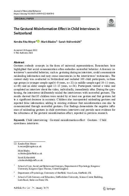 (PDF) The Gestural Misinformation Effect in Child Interviews in Switzerland
