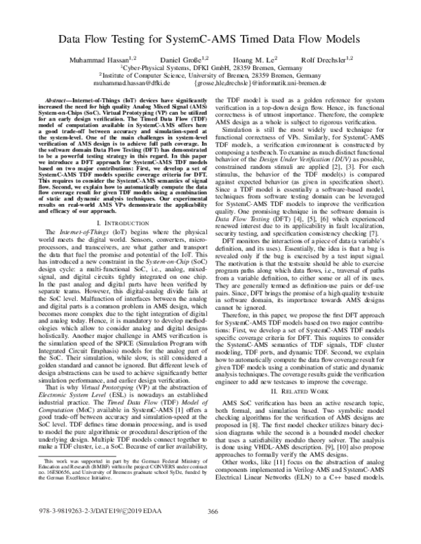 Pdf Data Flow Testing For Systemc Ams Timed Data Flow Models