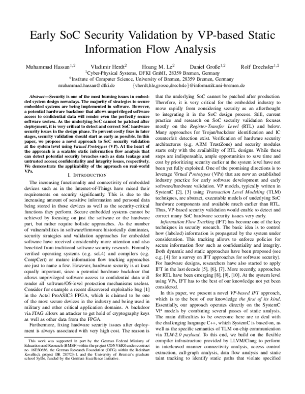 (PDF) Early SoC security validation by VP-based static information flow ... (PDF) Early SoC security validation by VP-based static information flow ...