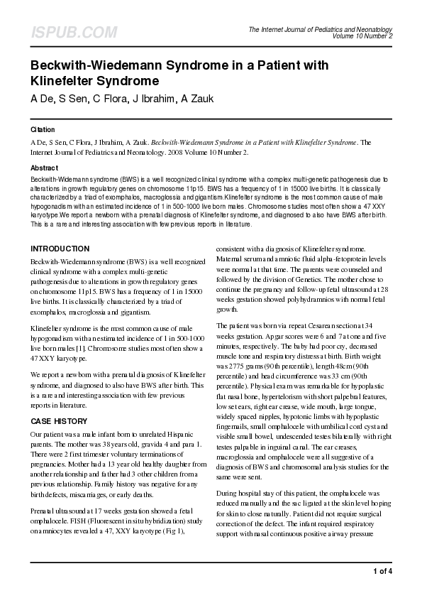 (PDF) Beckwith-Wiedemann Syndrome in a Patient with Klinefelter ...