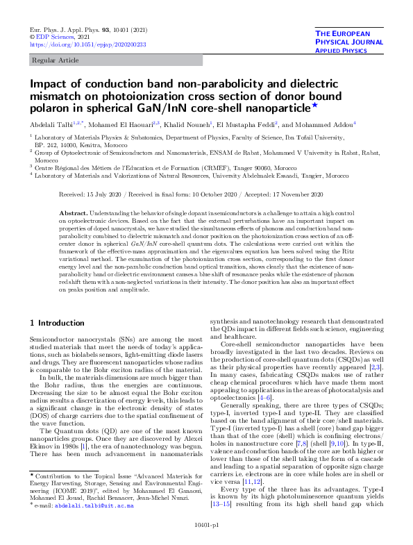 (PDF) Impact of conduction band non-parabolicity and dielectric ...