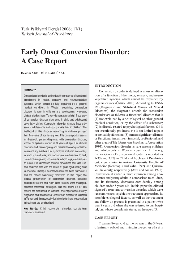 (PDF) [Early onset conversion disorder: a case report]