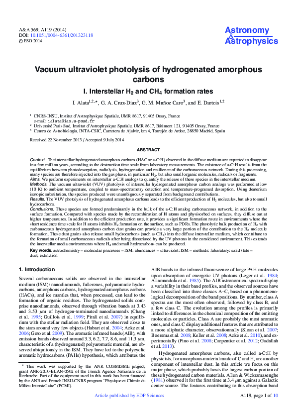 (PDF) Vacuum ultraviolet photolysis of hydrogenated amorphous carbons