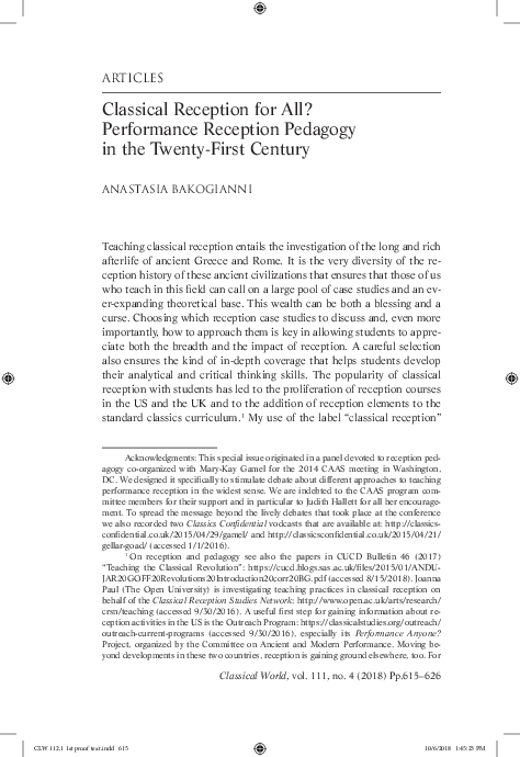 (PDF) Classical Reception for All? Performance Reception Pedagogy in ...