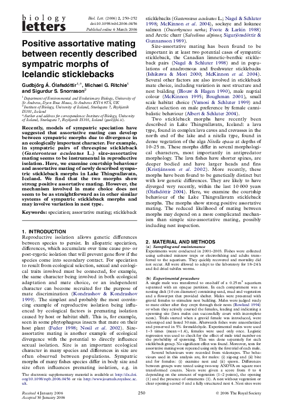 (PDF) Positive assortative mating between recently described sympatric ...