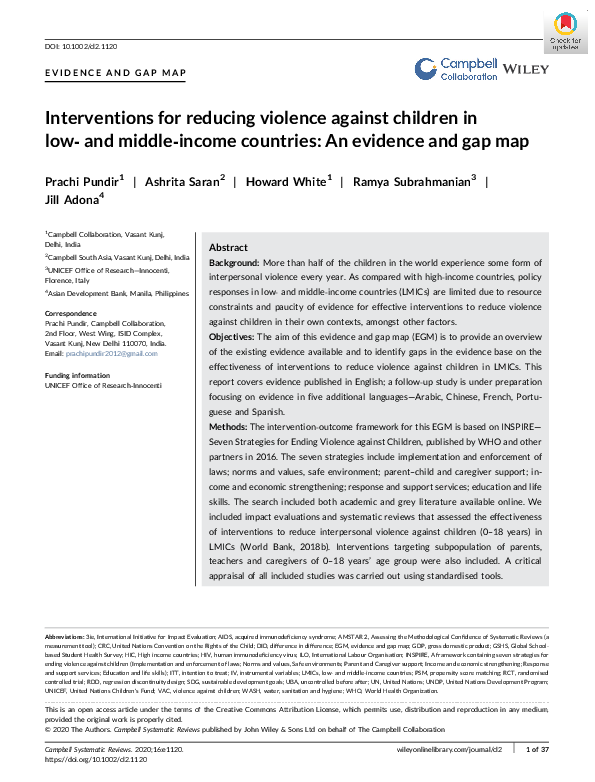 (PDF) Interventions for reducing violence against children in low‐ and middle‐income countries ...