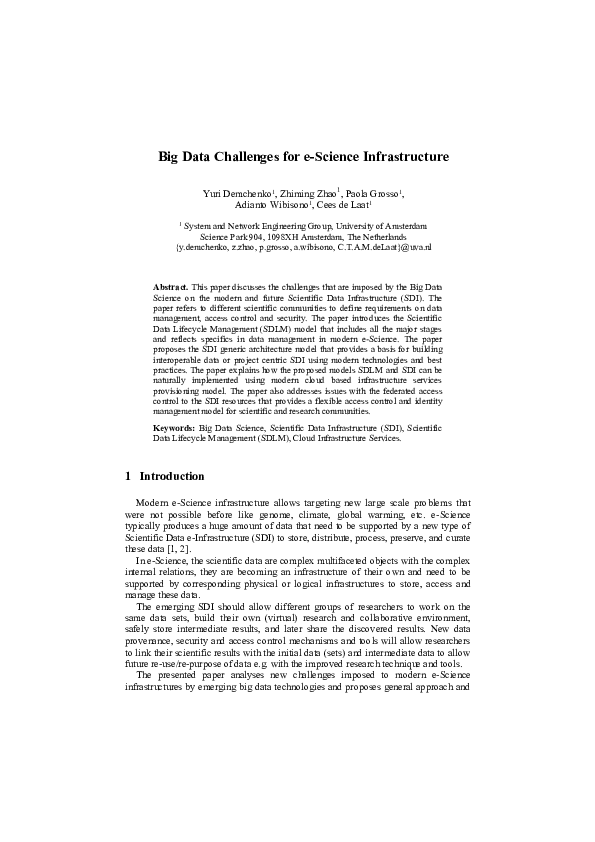 (PDF) Big Data Challenges for e-Science Infrastructure